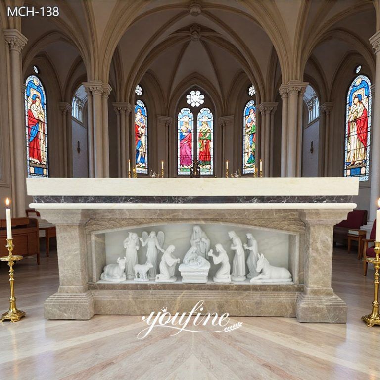 Large Altar Table with Nativity Scene Statue Decor
