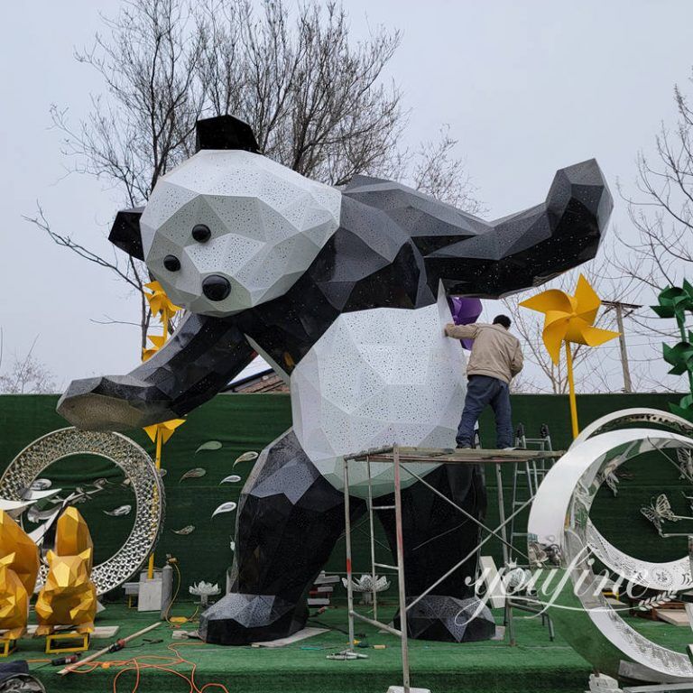 Large Metal Abstract Panda Sculpture