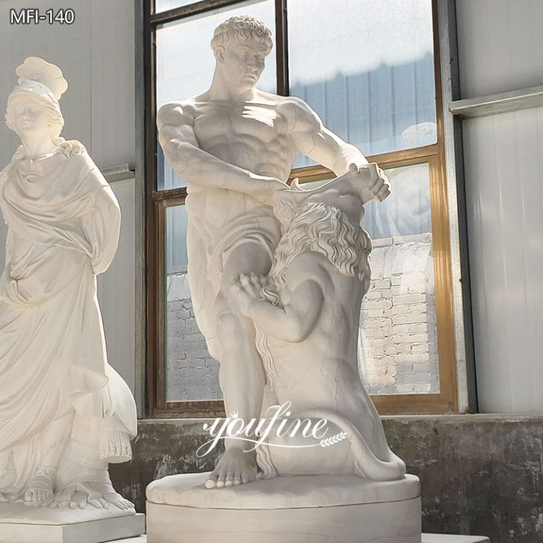 6 Feet Marble Samson and the Lion Sculpture