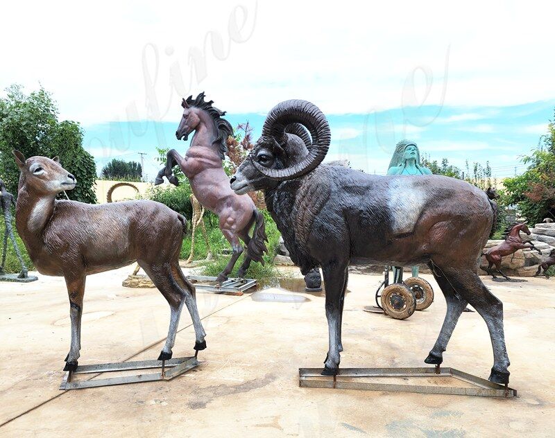Antique Life-Size Bronze Ram Statue Wildlife Art Decor BOK1-476