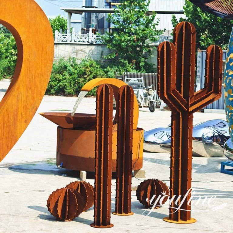 Corten Steel Large Cactus Sculpture for Garden Decor