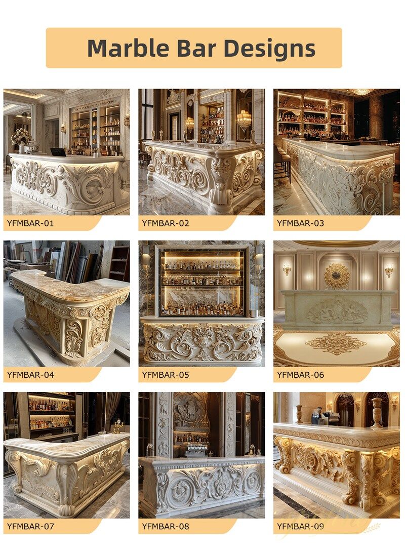 Hand Carved Natural Marble Bar Counter for Hotel Lobby - YouFine
