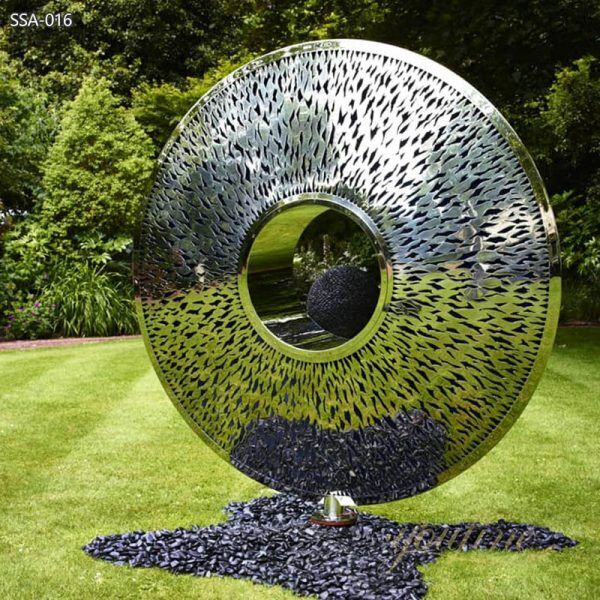 Stainless Steel Hollow Disc Sculpture on a Stand - YouFine
