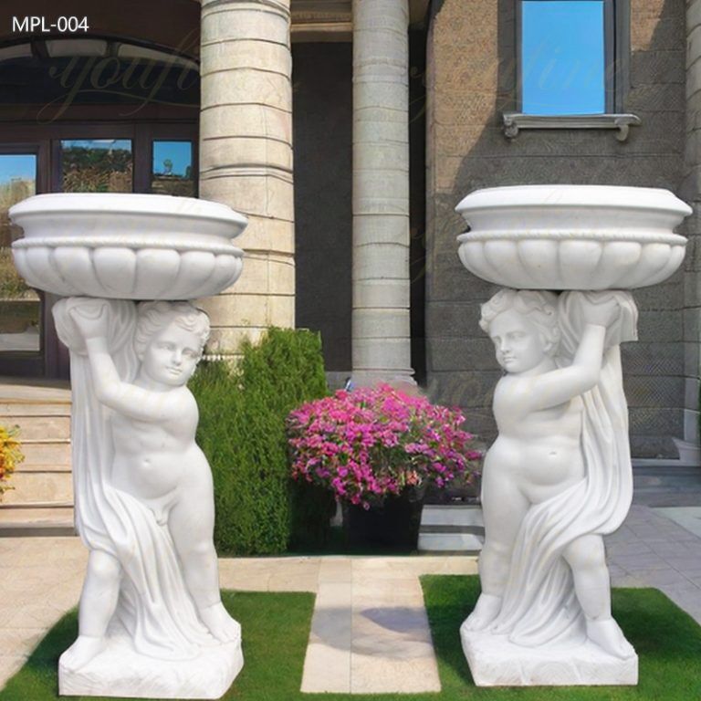White Marble Boy Statue Planter for Outdoor - YouFine