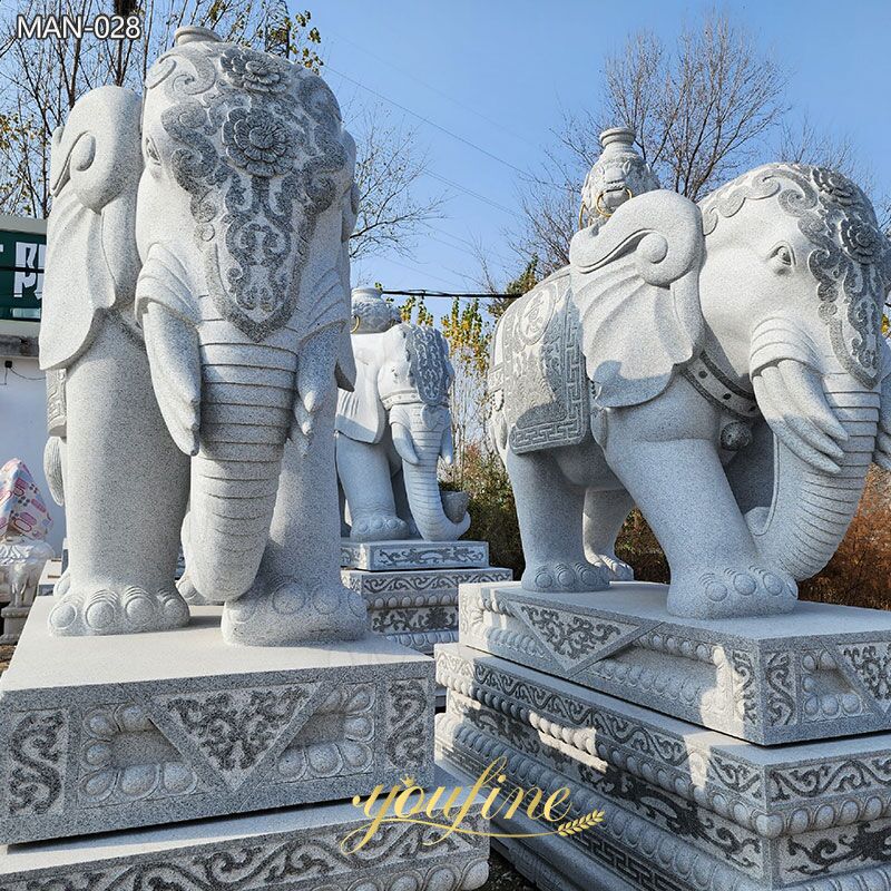 Large Marble Elephant Statue with Trunk Down