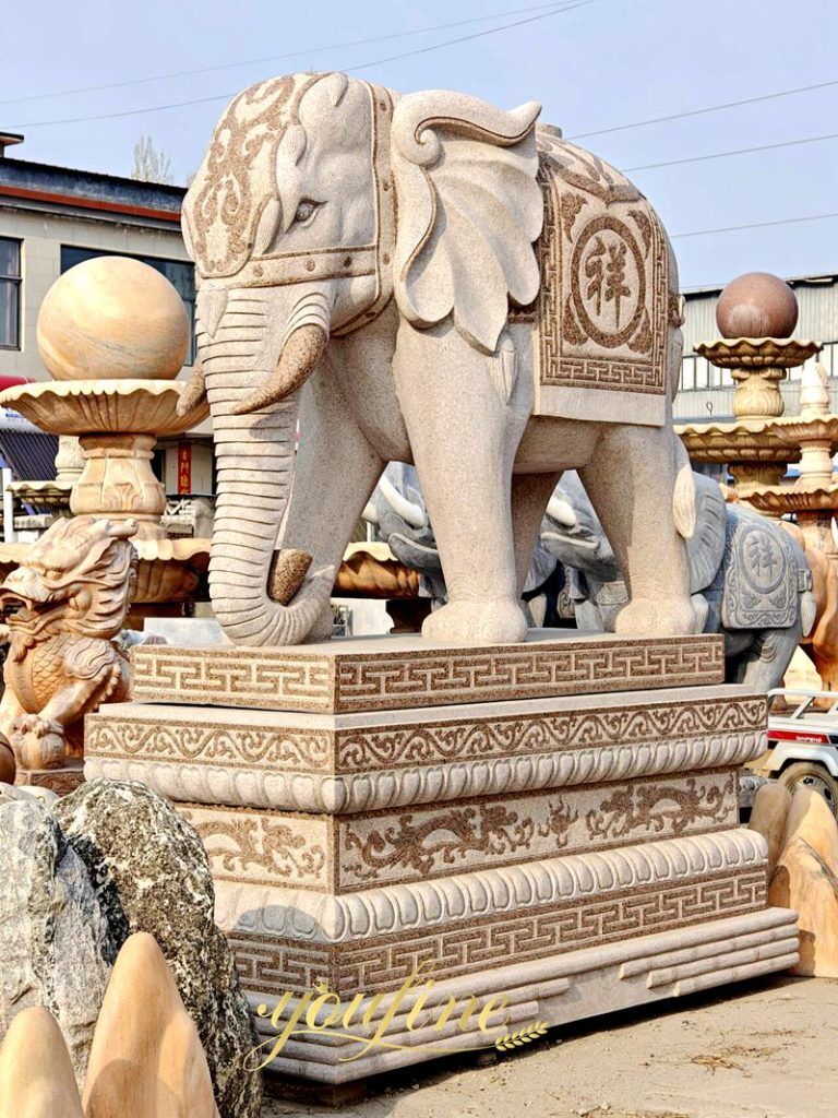 Large Marble Elephant Statue with Trunk Down