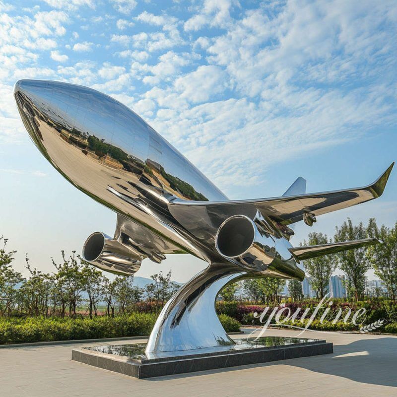 Large Stainless Steel Airplane Sculpture