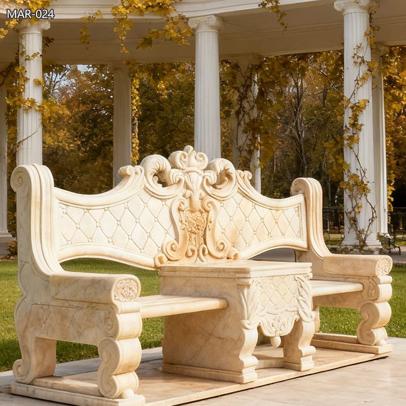 Outdoor Natural Marble Beige Bench