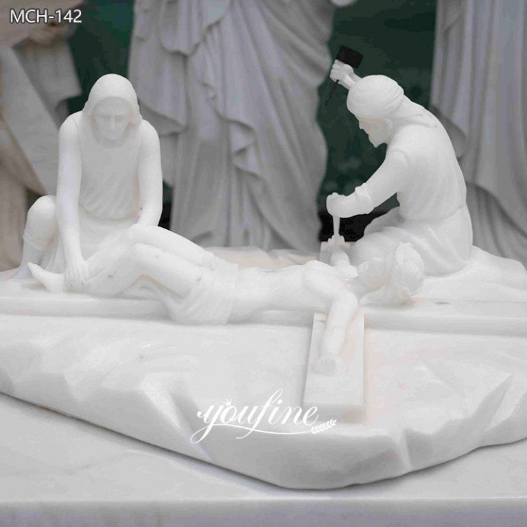 Life Size Jesus Is Nailed to the Cross Marble Statue